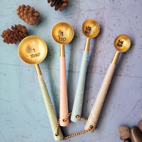Gold Measuring Spoon Set Pastel Color Handles Gold Finish - Etsy