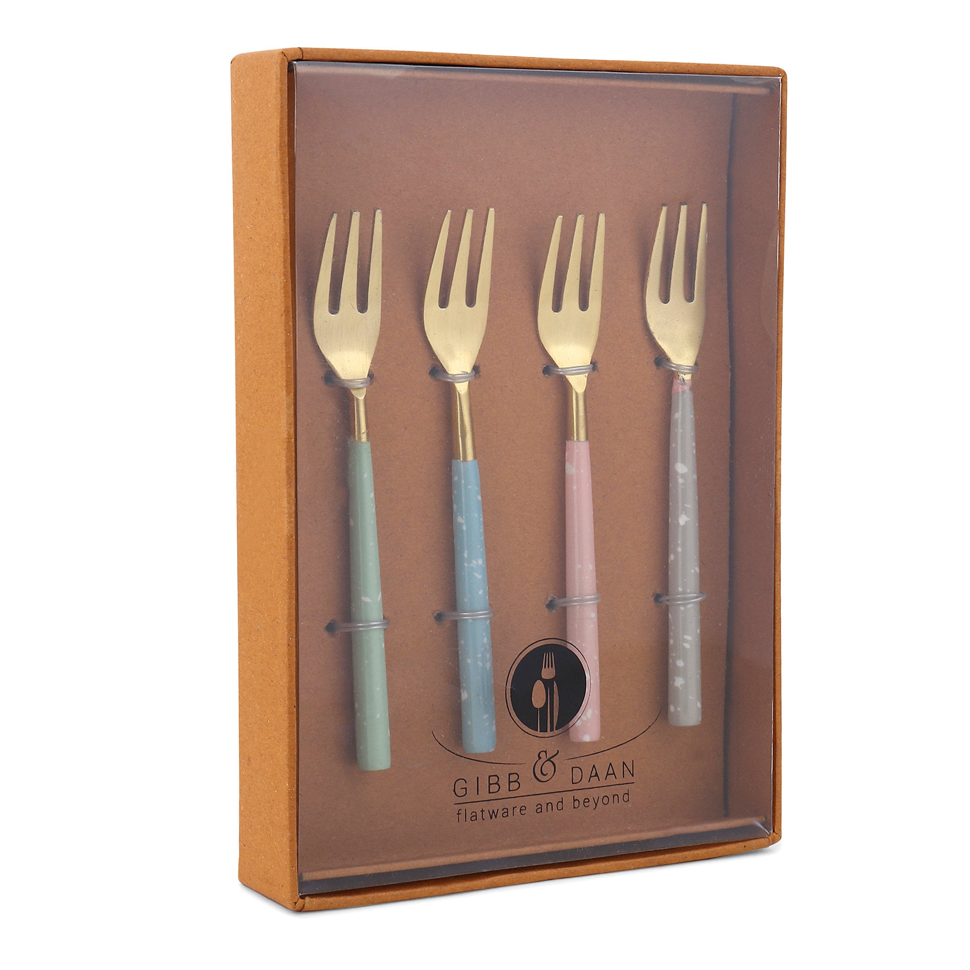 4 Piece Gold Cake Fork Set Pastel Colors Enameled Hand | Etsy