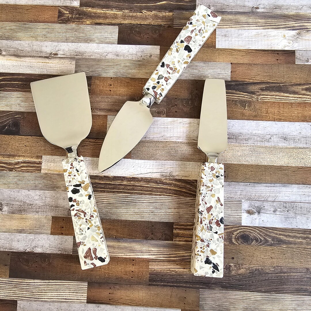 Terrazzo Cheese Knife Set - Personalized Cheese Set - Shiny Silver ...