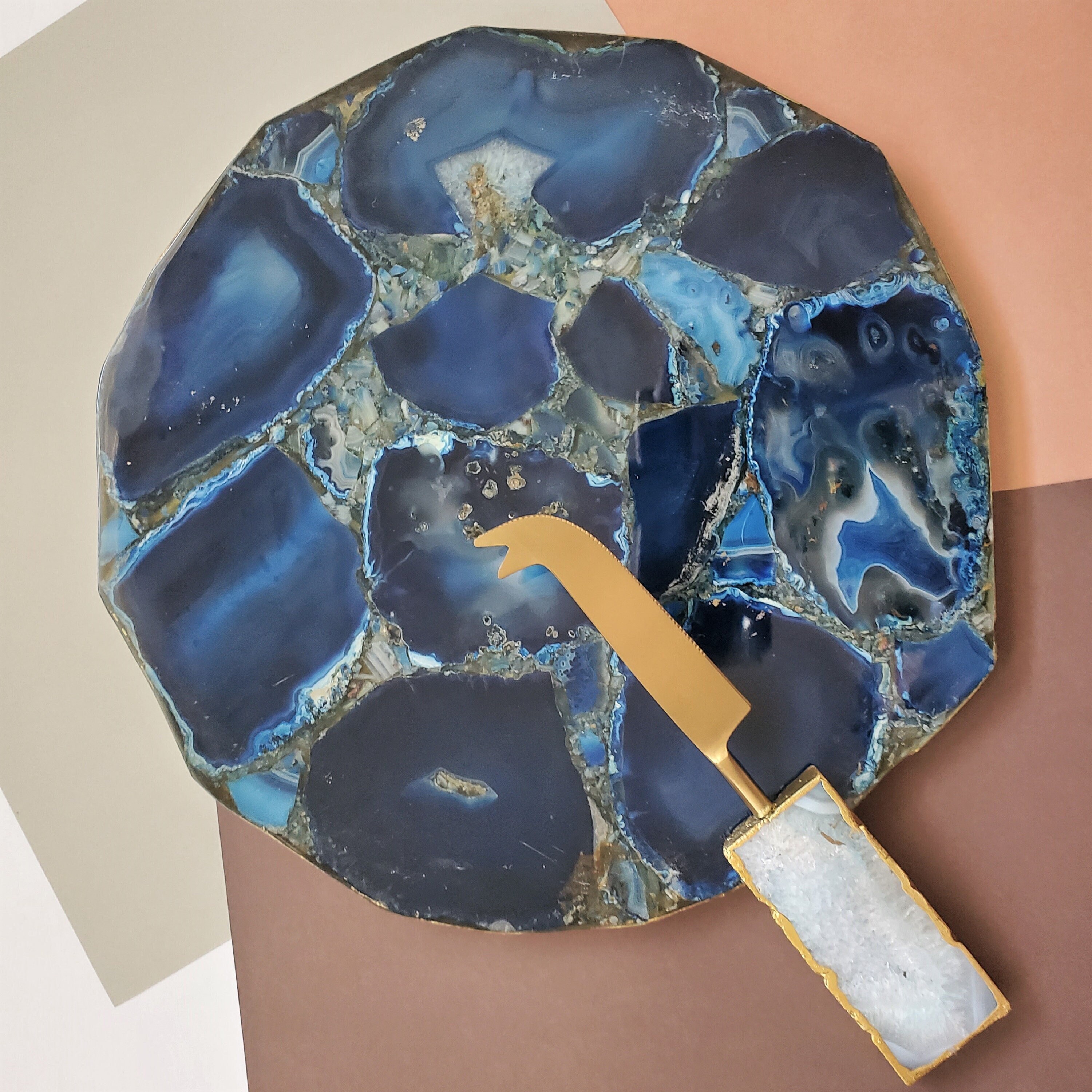 Blue Agate Stone Charcuterie Board Blue Agate Gold Edged - Etsy