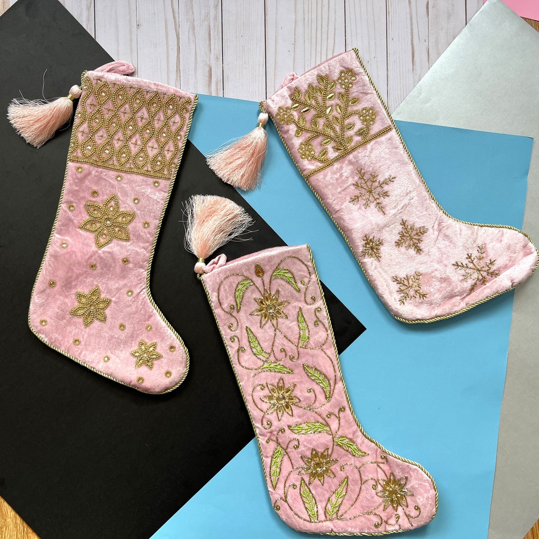 Pink Christmas Stocking With Initial - Handmade Velvet Stockings ...