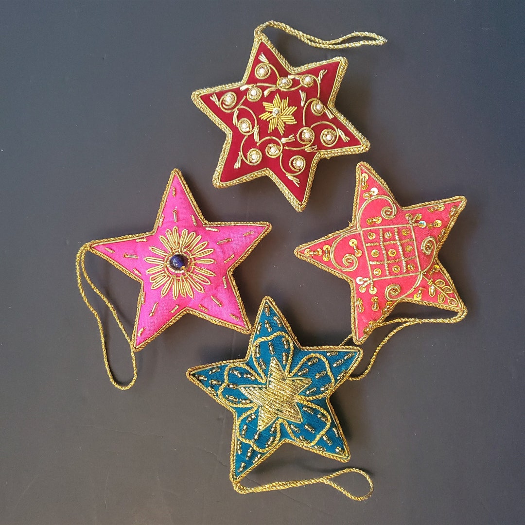 Christmas Star Decoration 4 Assorted Tree Decorations Quilted Christmas ...