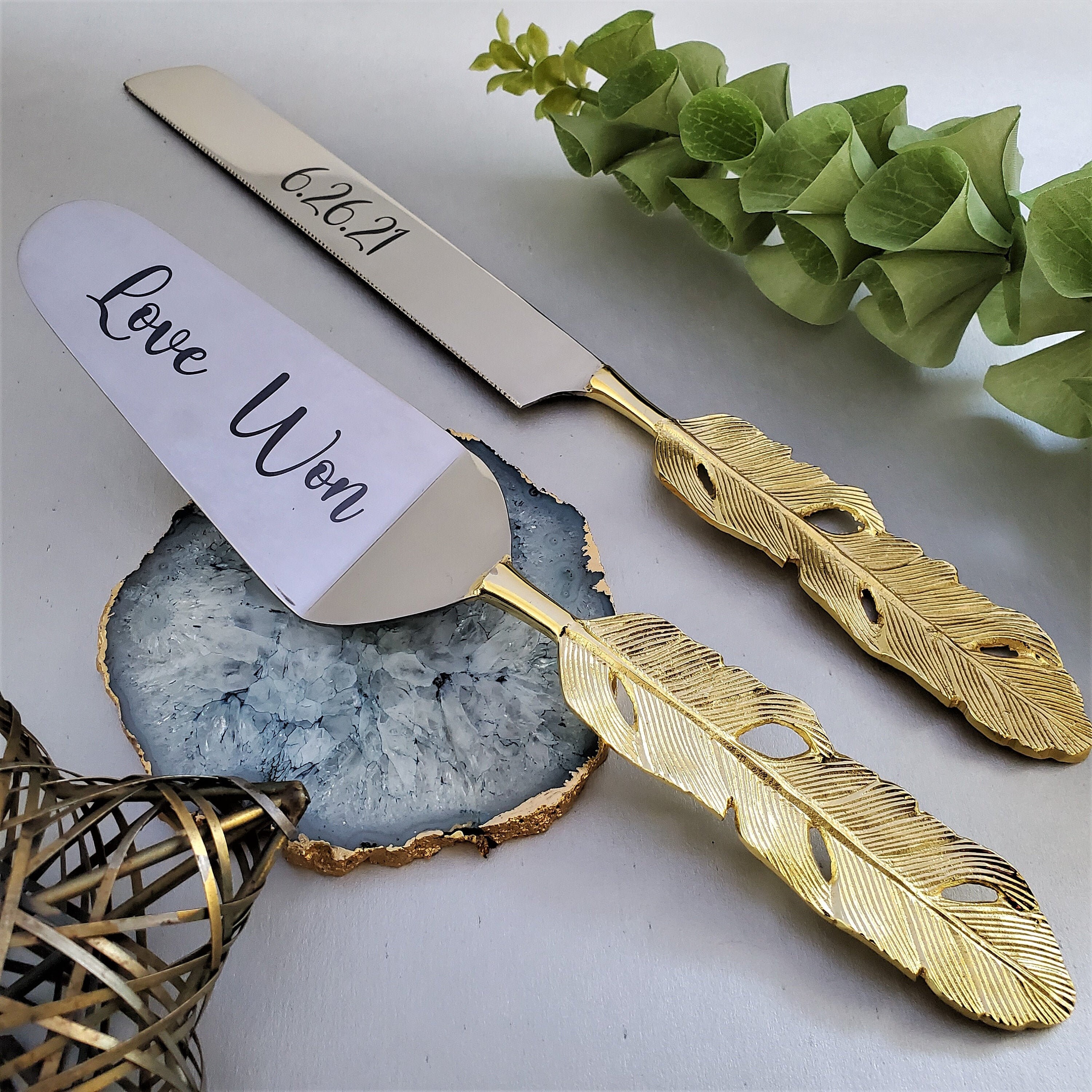 Personalized Gold Wedding Cake Knife and Server Set Custom | Etsy