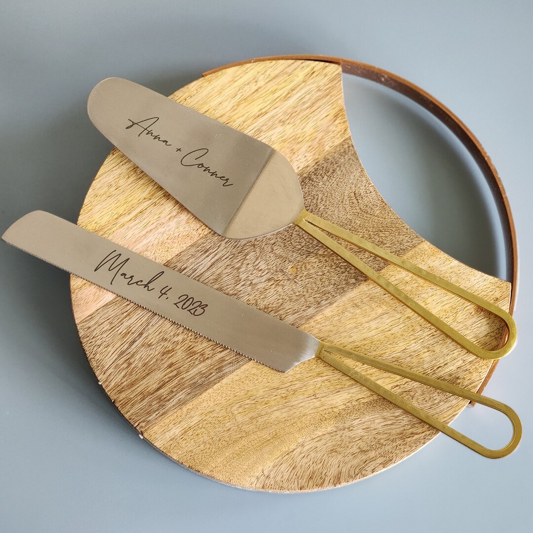 Personalized Wedding Cake Knife and Server Set - Gold Hand Hammered ...