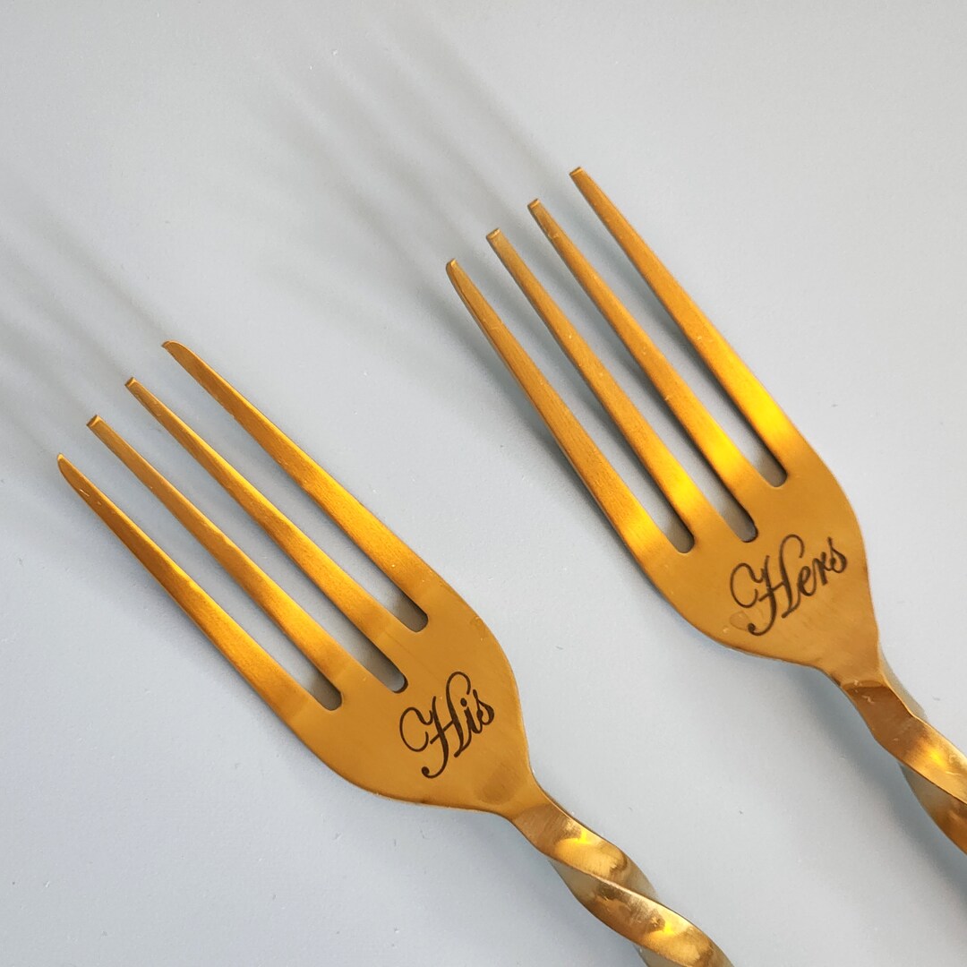 Gold Wedding Cake Forks - Custom Wedding Flatware - Engraved Wedding ...
