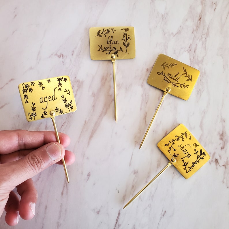 Gold Cheese Markers - Set of 4 Cheese Signs - Metal Cheese Picks ...