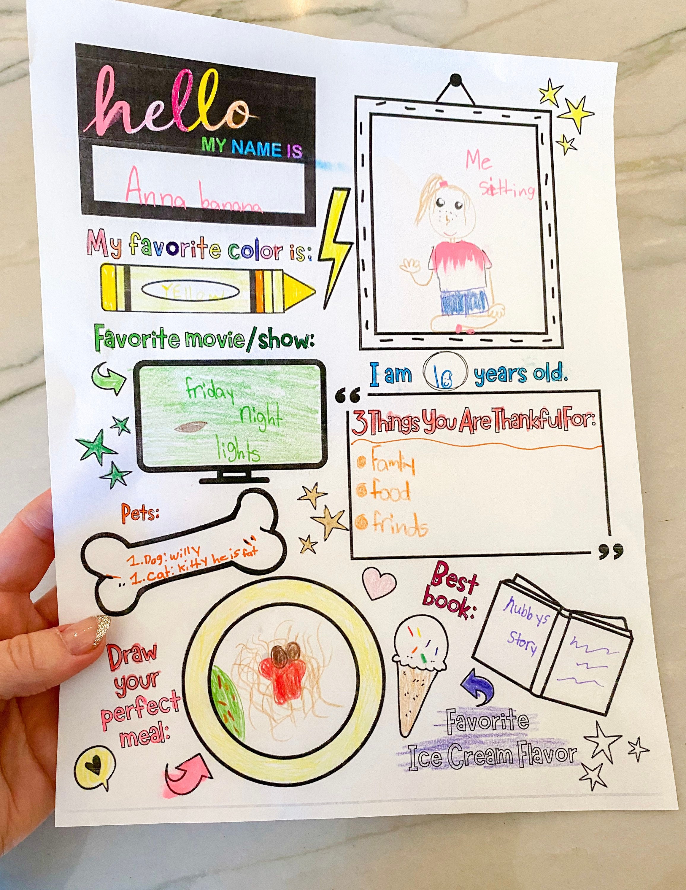 All About Me Printable / Hello My Name is Digital Print / Classroom ...