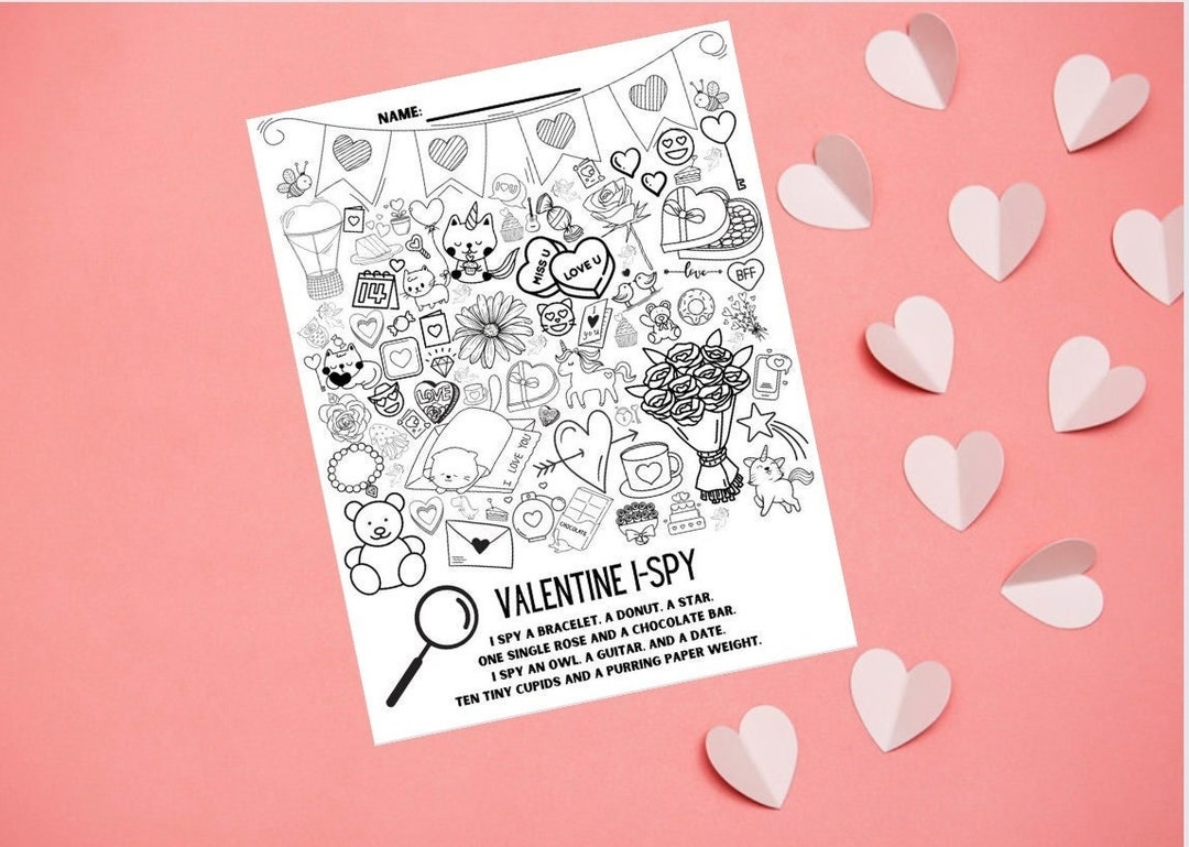 Valentine I Spy Printable: Kids Activity & Coloring Page (digital ...