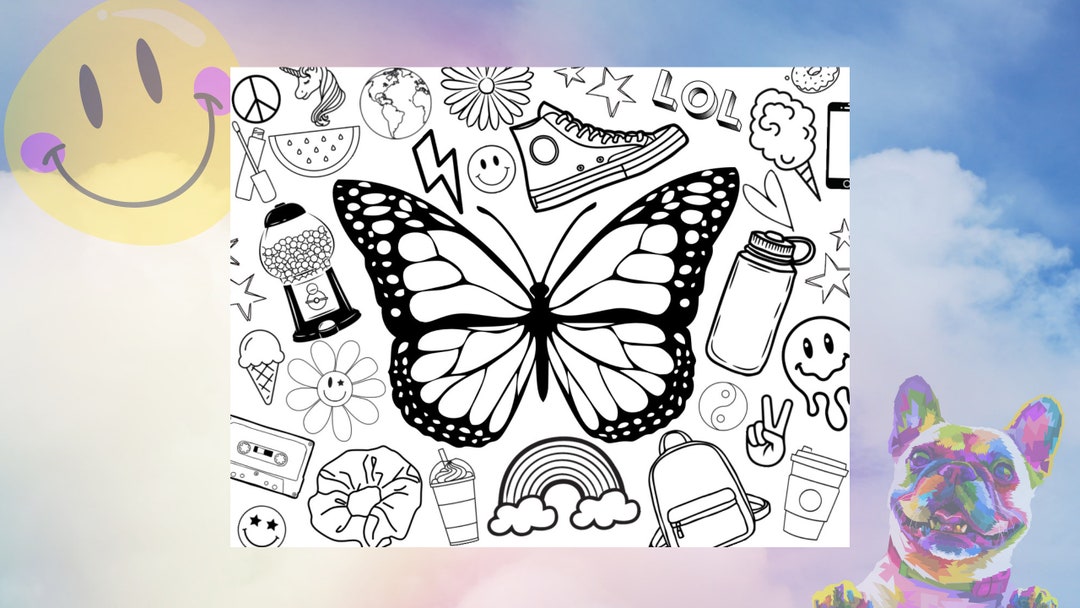 Butterfly Coloring Page: VSCO Girl Birthday Party Print (digital ...