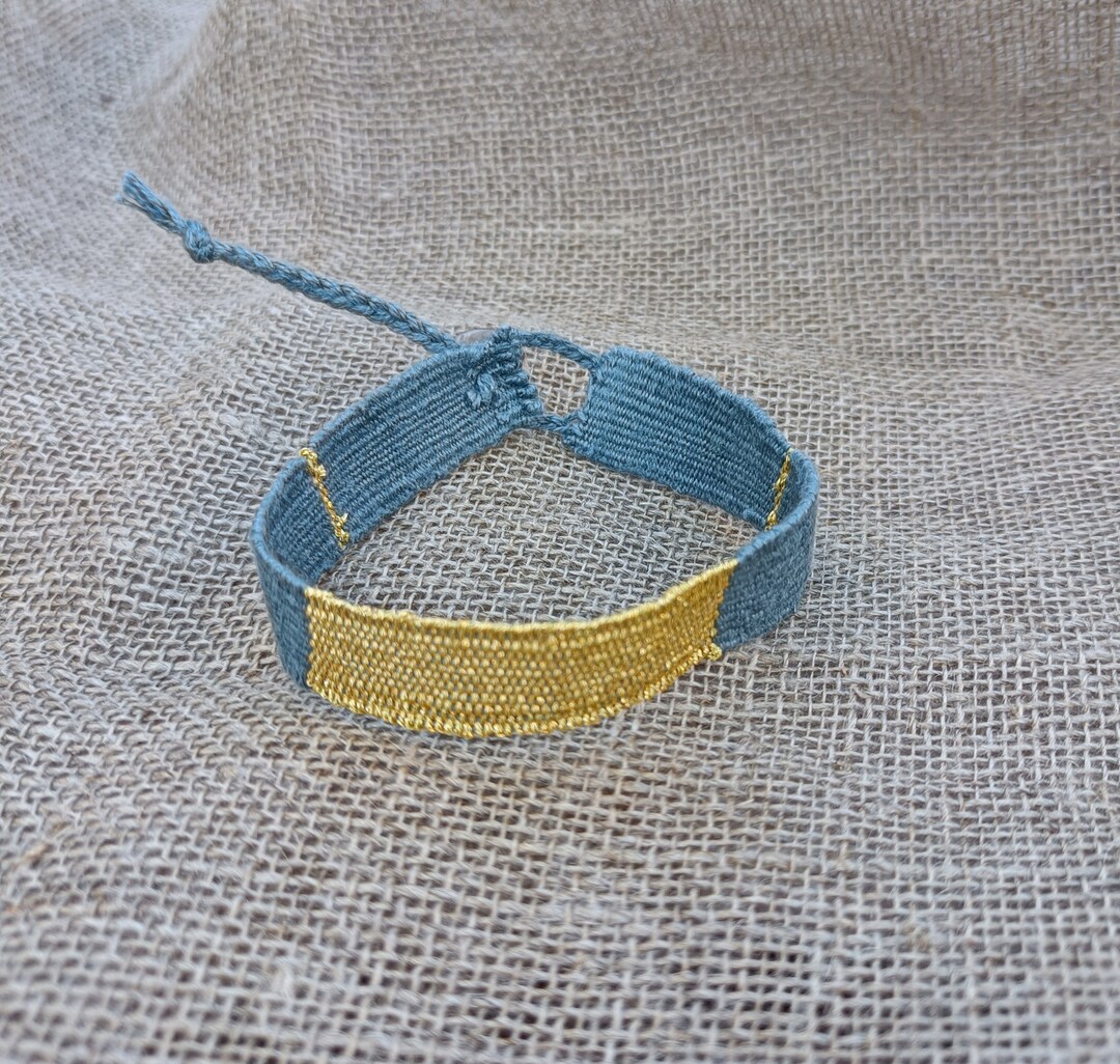 Hand-woven Bracelet in Linen and Metallic Thread - Etsy Canada