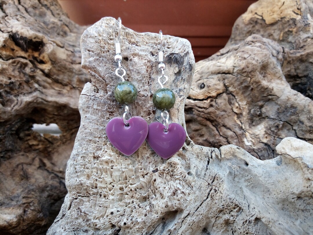 Silver Earrings .925 With Epoxy and Jade Resin / Sterling Silver ...