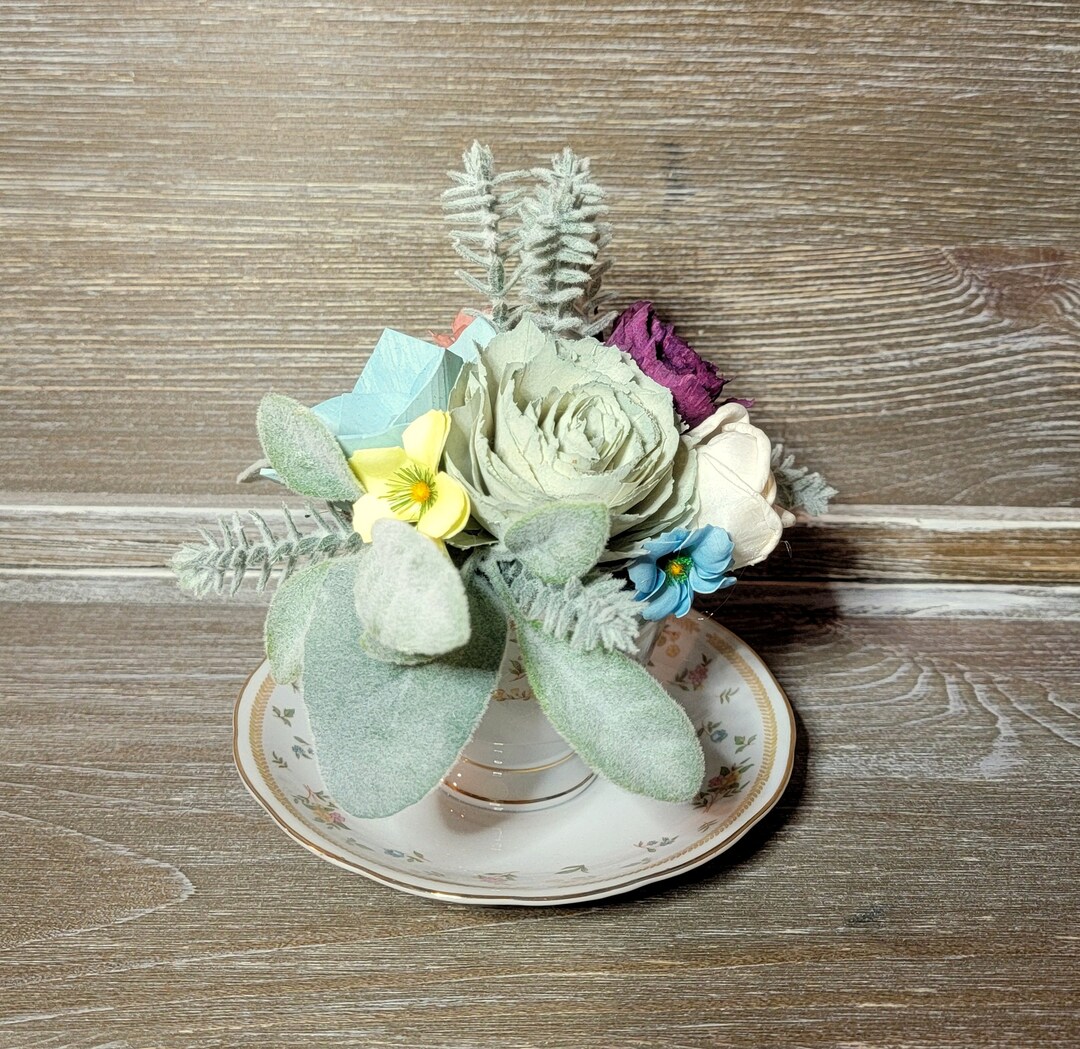 Wood Floral Tea Cup Arrangement, Wood Flowers, Floral Gifts ...