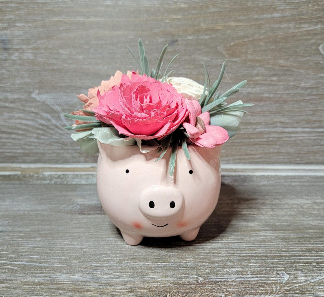 Petite Pig Wood Floral Arrangement, Wood Floral Pig, Wood Flowers ...