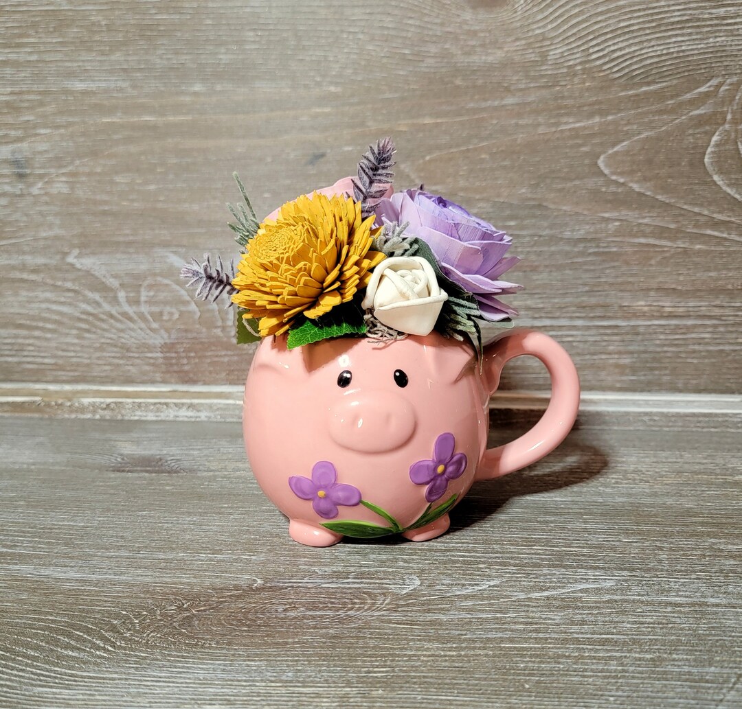 Piggy Floral Gifts, Wood Floral Pig, Everlasting Wood Flowers, Pig ...