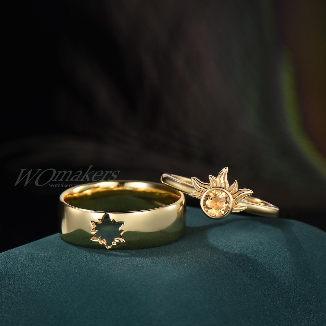 Rapunzel Inspired Couple Rings Tangled Sunflower Rings Natural Citrine ...