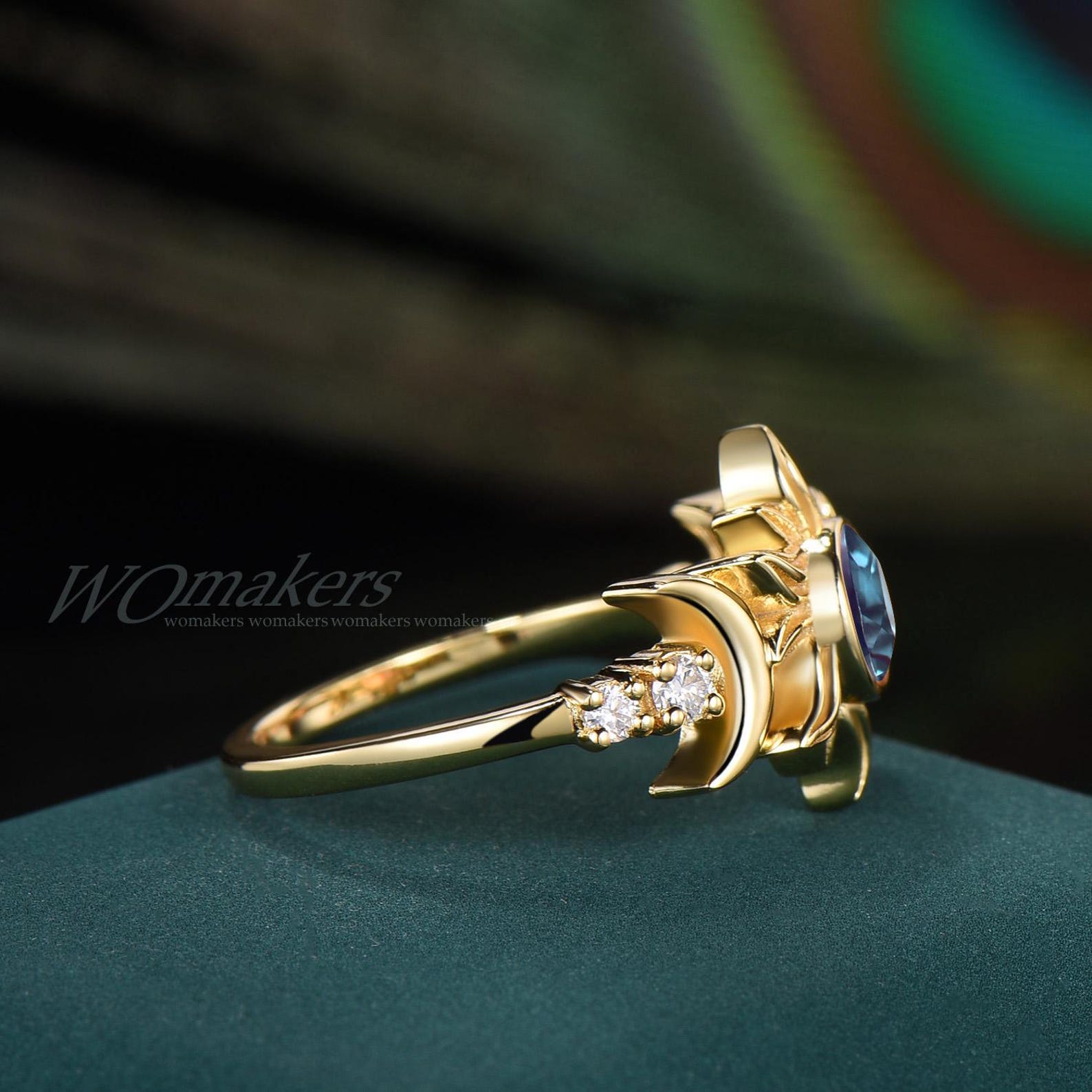 Tangled Sun Crescent Ring Color Changing Alexandrite Engagement Ring ...