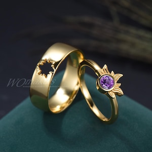 Tangled Inspired Sun Couple Rings Comfort Fit Solid Gold Matching Rings ...