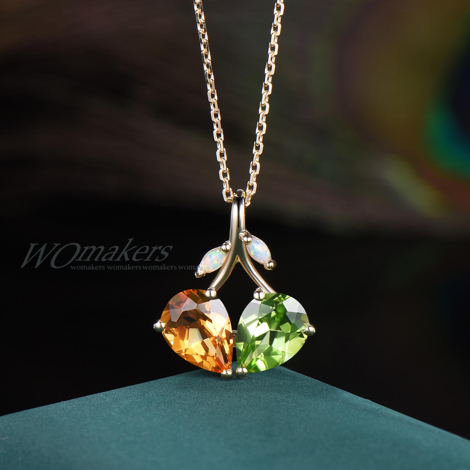 Vintage lovers Couple Birthstone Matching Heart Necklace Pear Cut ...