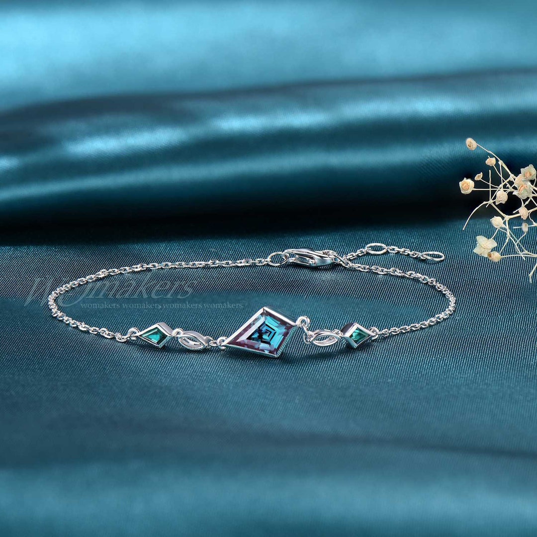 Color-change Alexandrite Chain Bracelet Sterling Silver Green Emerald ...