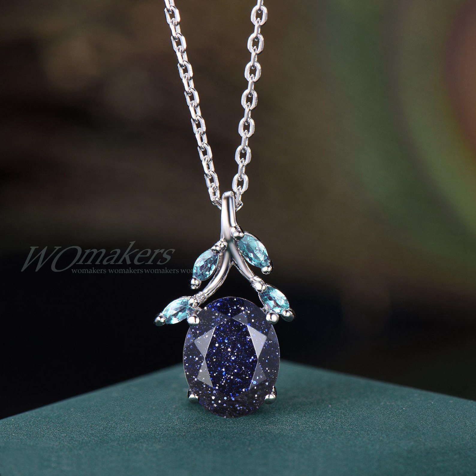 Teardrop Cut Galaxy Blue Sandstone Necklace Pendant Branch Nature ...