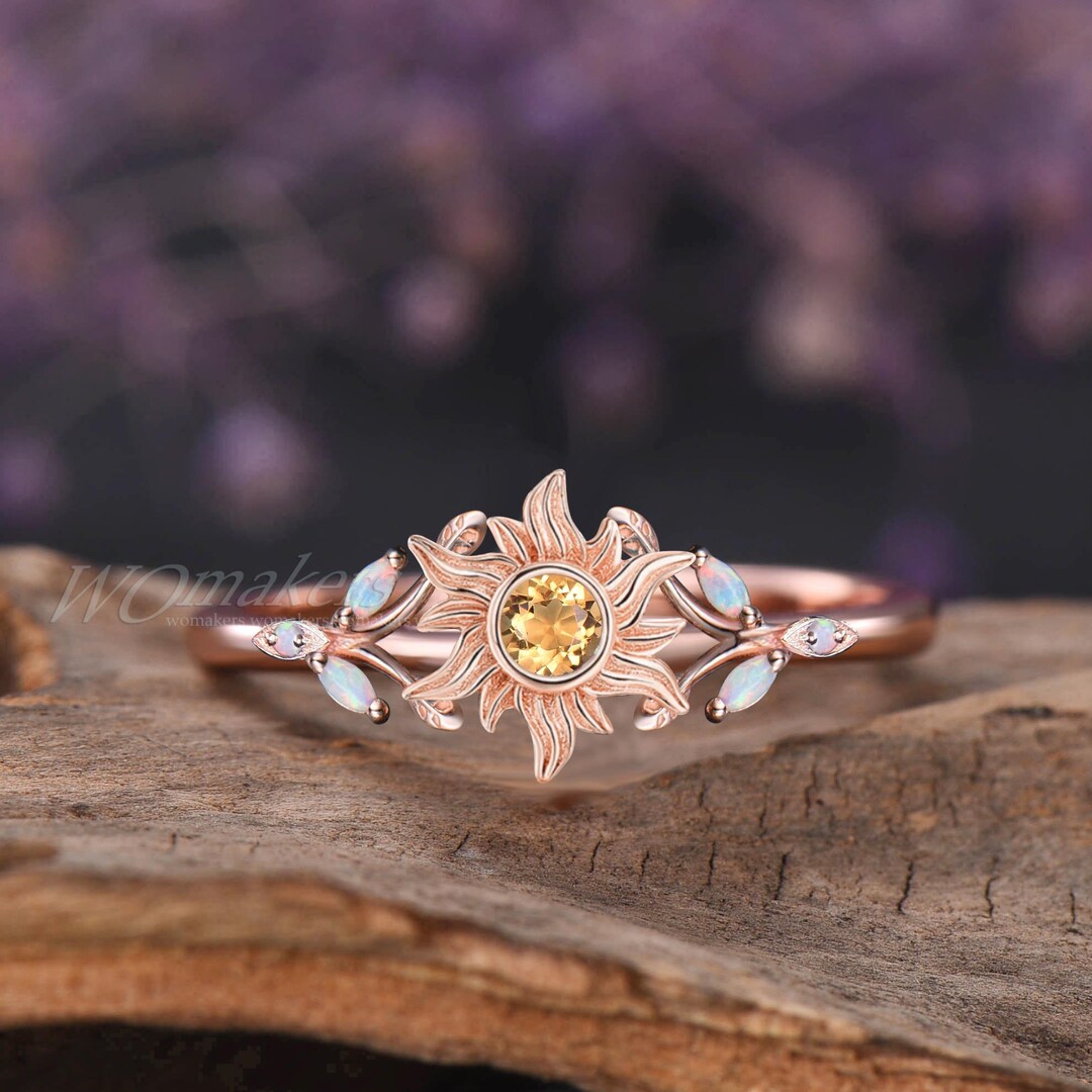 Rapunzel Princess Magic Sunflower Ring Natural Citrine Engagement Ring ...