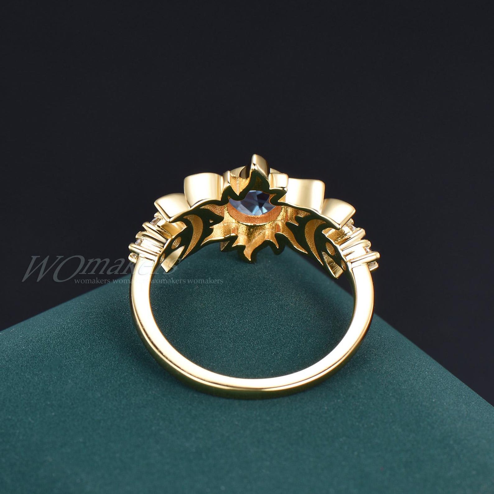 Tangled Sun Crescent Ring Color Changing Alexandrite Engagement Ring ...