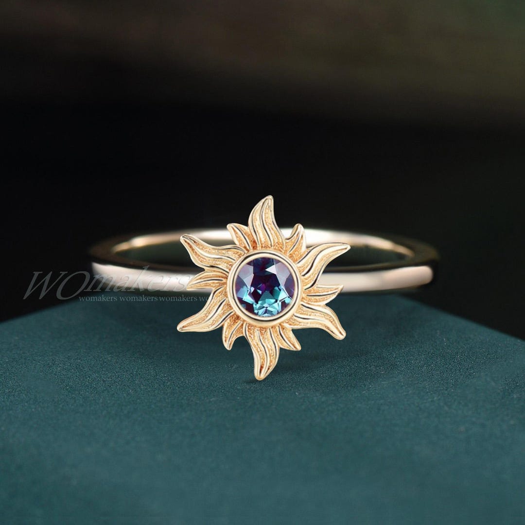 Tangled Rapunzel Princess Sun Engagement Ring 14k Solid Gold Color ...