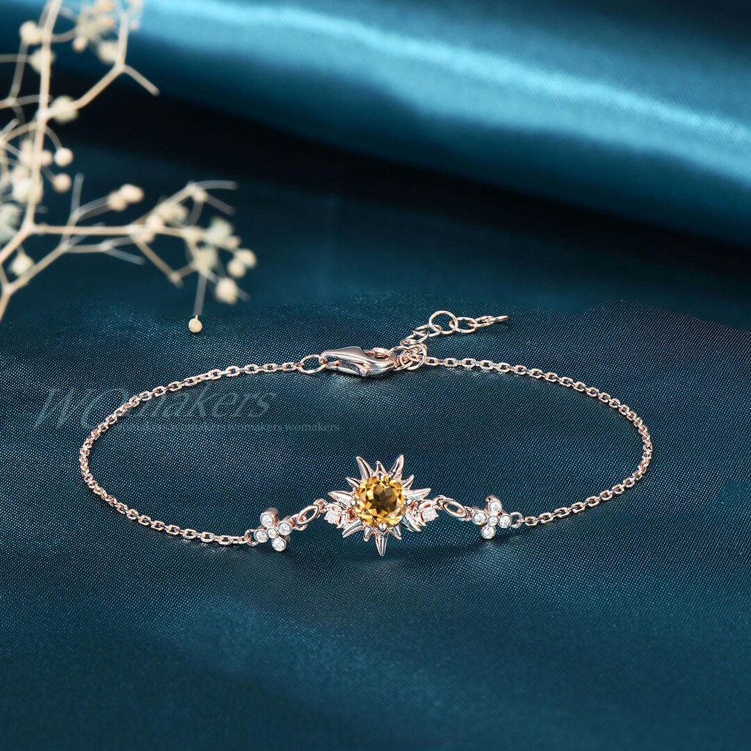Tangled Sun Bracelet Celestial Moon 18K Rose Gold Natural Citrine ...