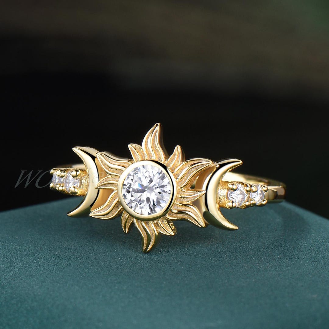 Crescent Moon&sun Ring Tangled Moissanite/diamond Engagement Ring ...