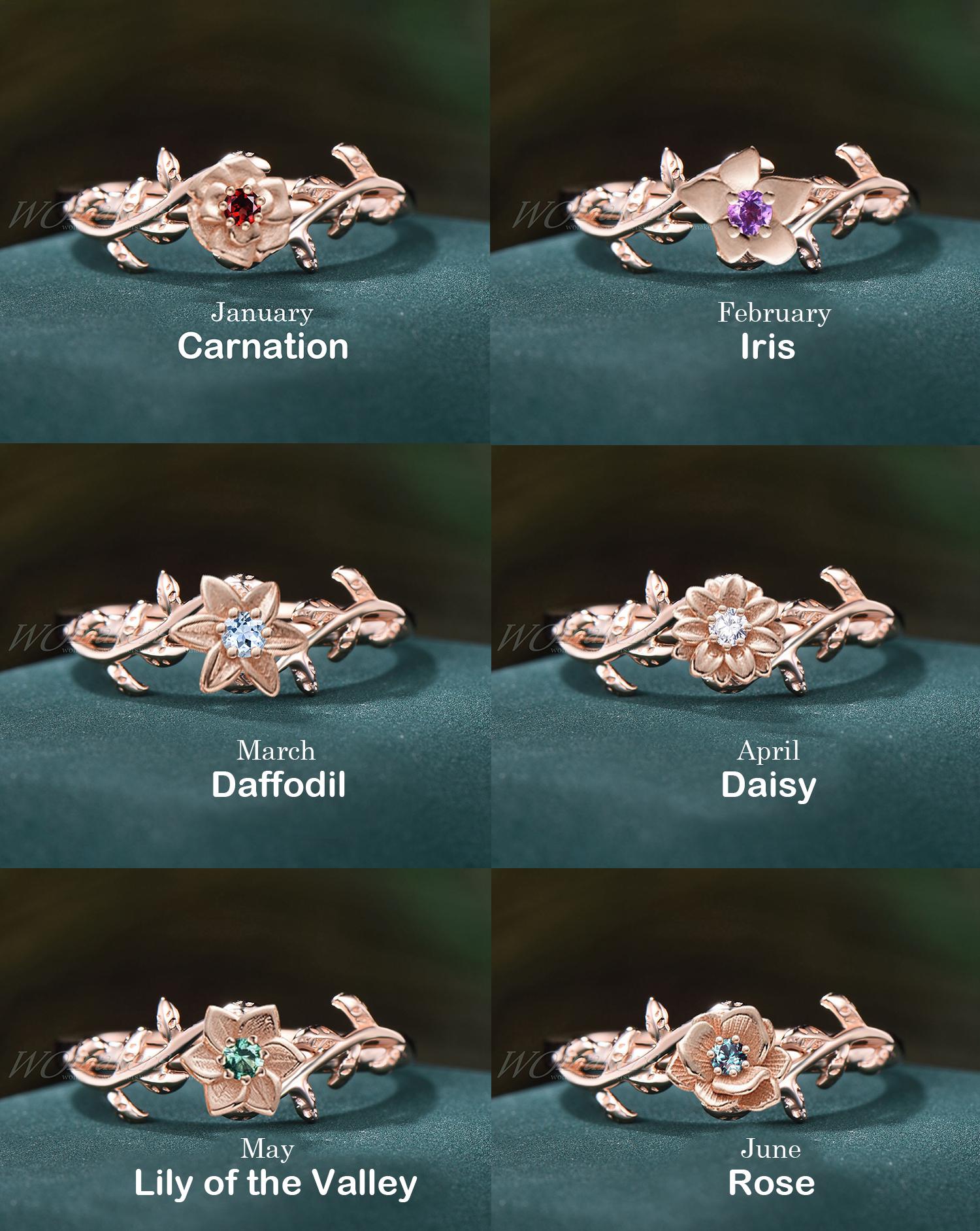 Rose Birth Flower Round Cut Color Change Alexandrite Ring June ...