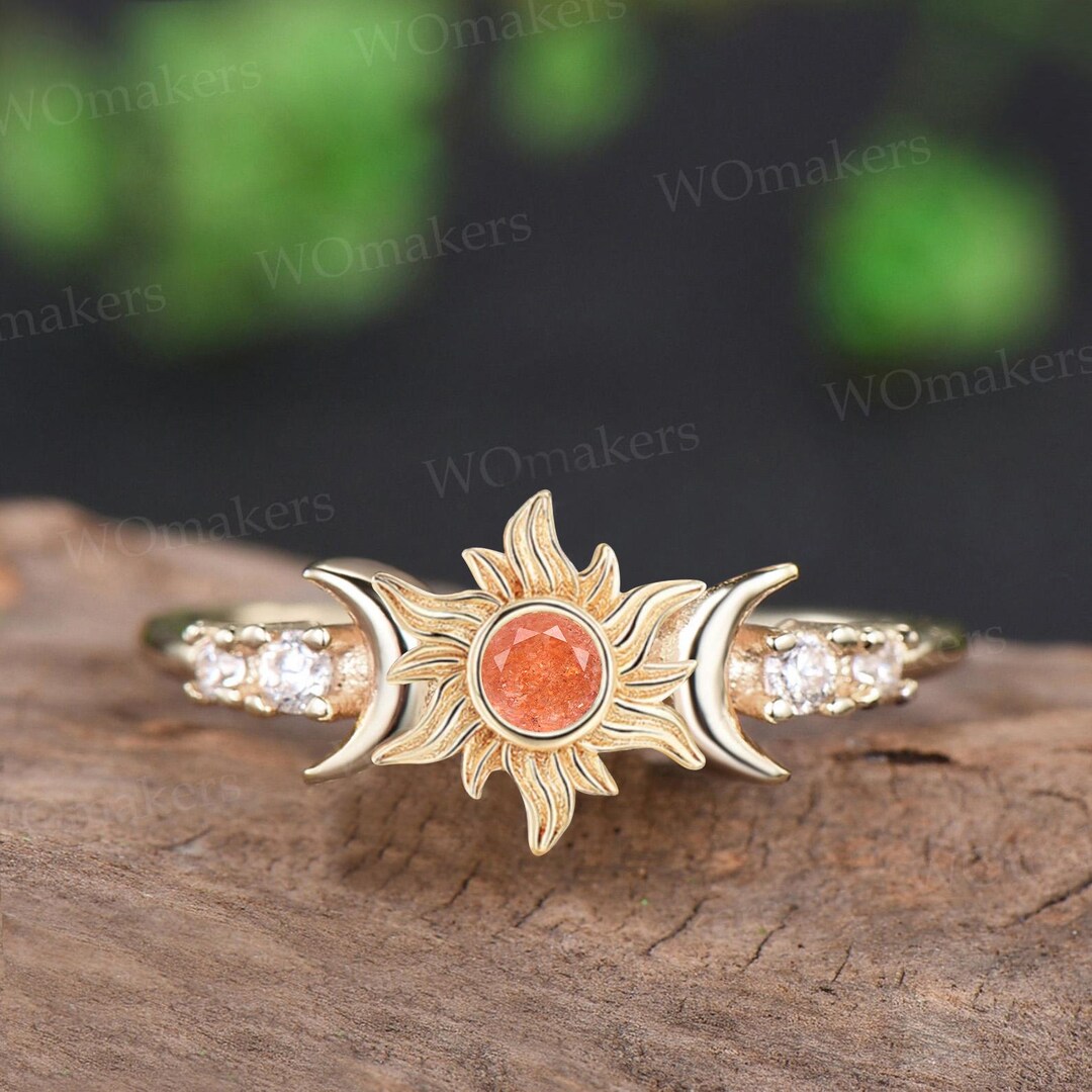 Princess Rapunzel Inspired Ring Crescent Moon Sun Natural Sunstone ...