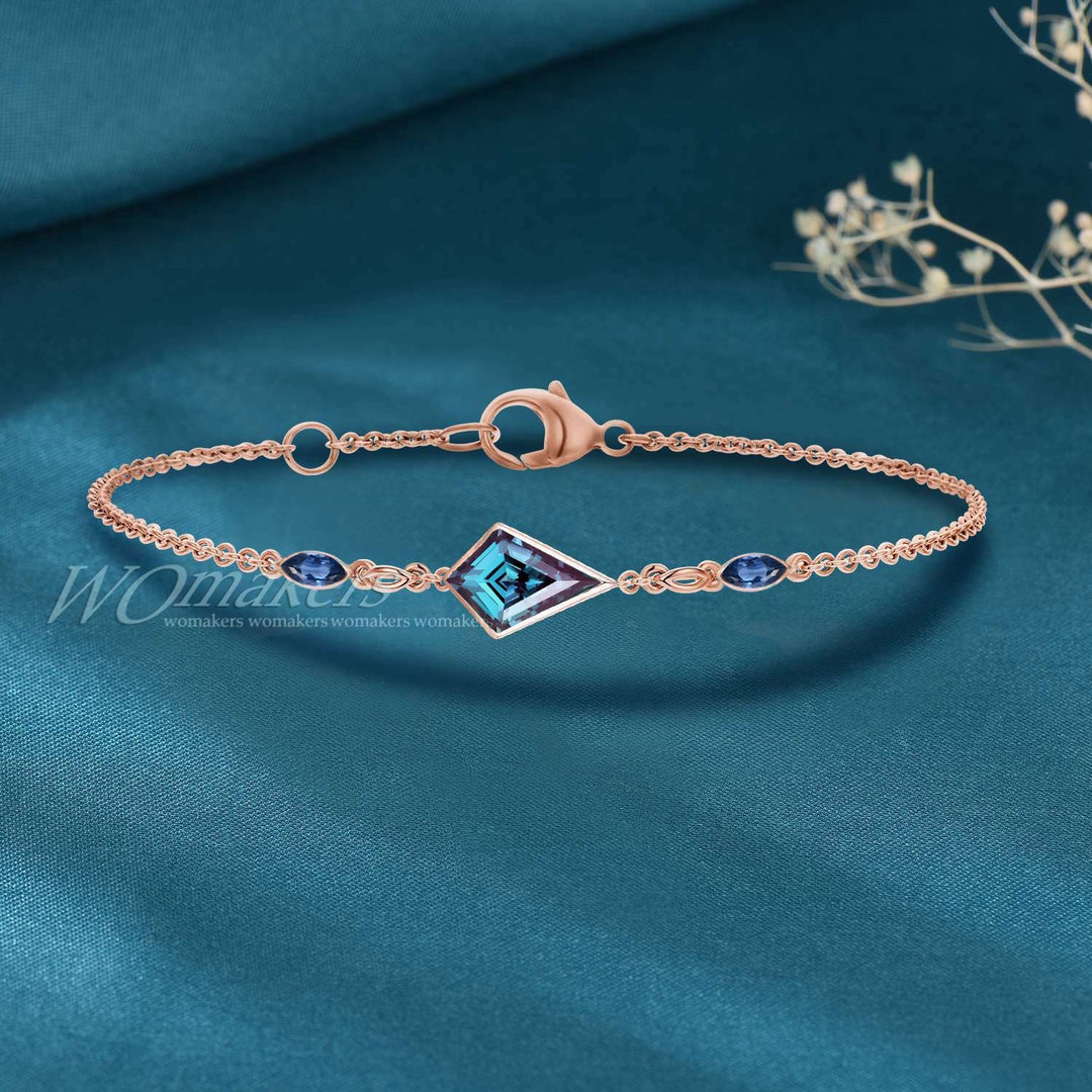 Color Change Kite Cut Alexandrite Bracelet 10k Rose Gold Marquise ...