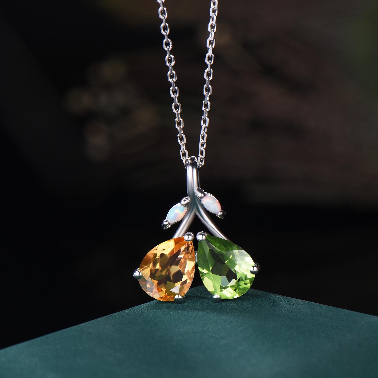 Vintage lovers Couple Birthstone Matching Heart Necklace Pear Cut ...
