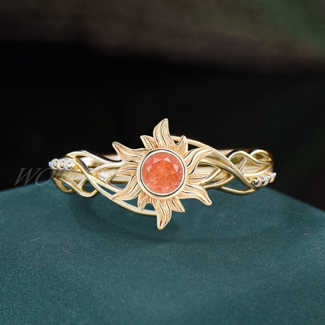 Princess Rapunzel Inspired Sun Ring Natural Sunstone Engagement Ring ...