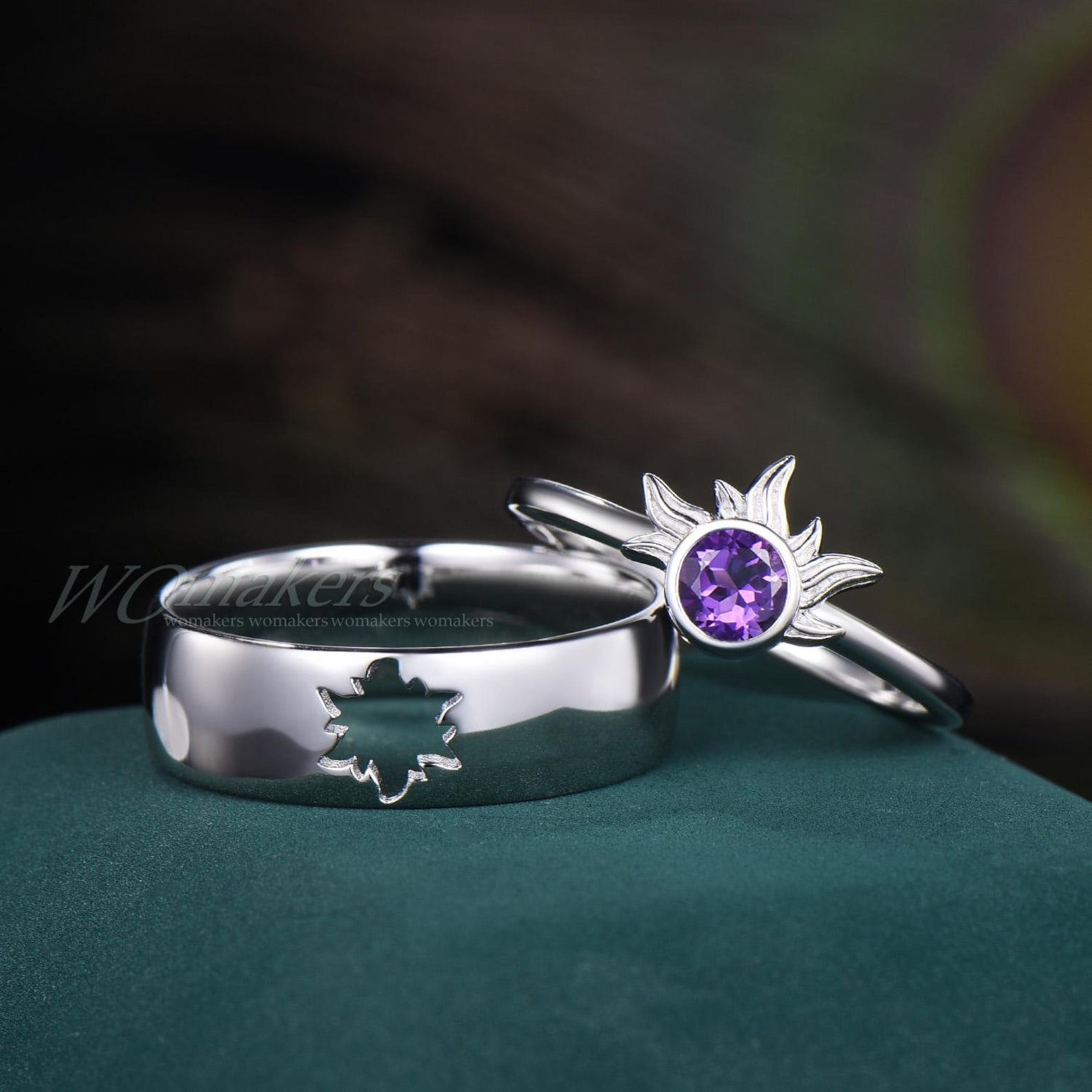 Tangled Inspired Sun Couple Rings Comfort Fit Solid Gold Matching Rings ...
