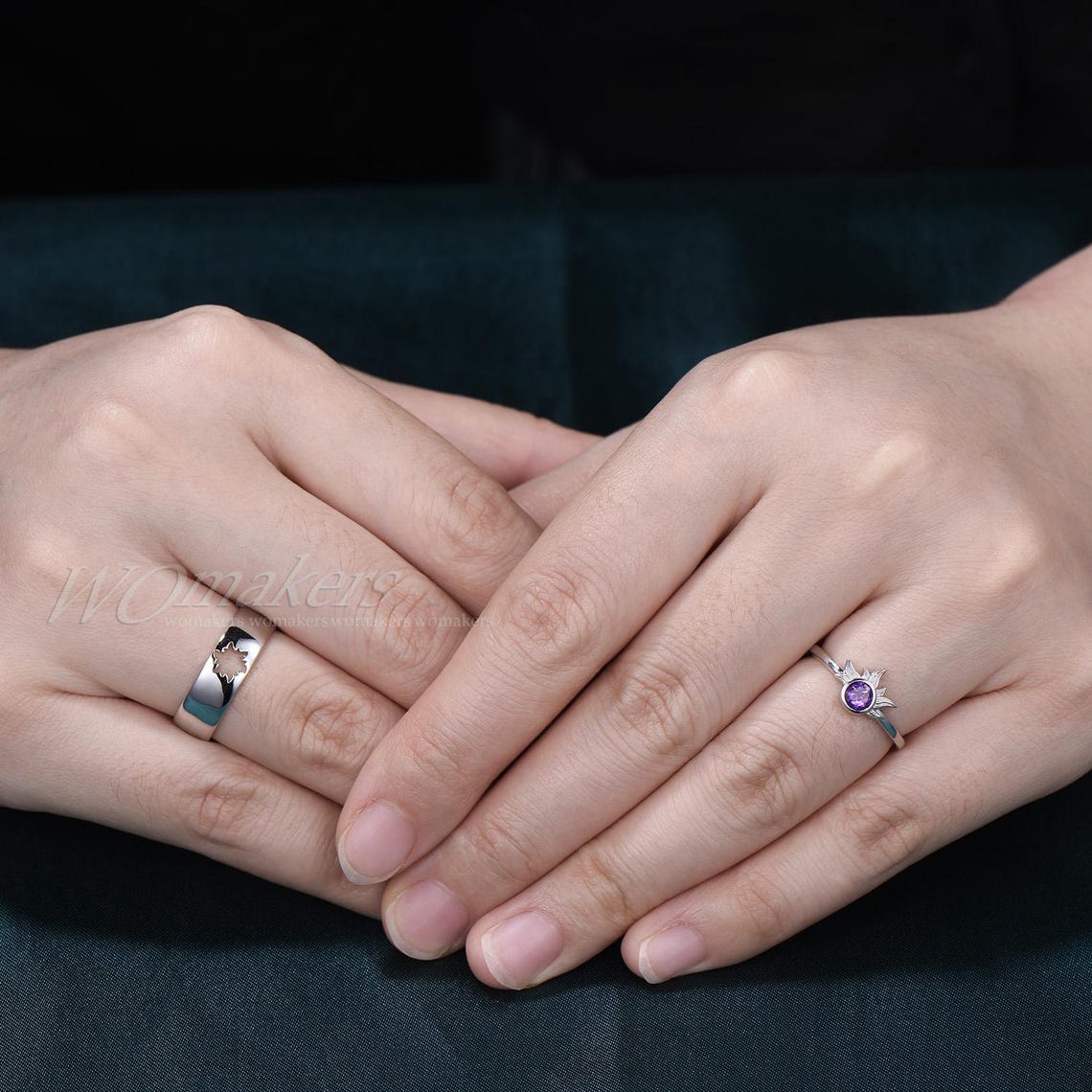 Tangled Inspired Sun Couple Rings Comfort Fit Solid Gold Matching Rings ...