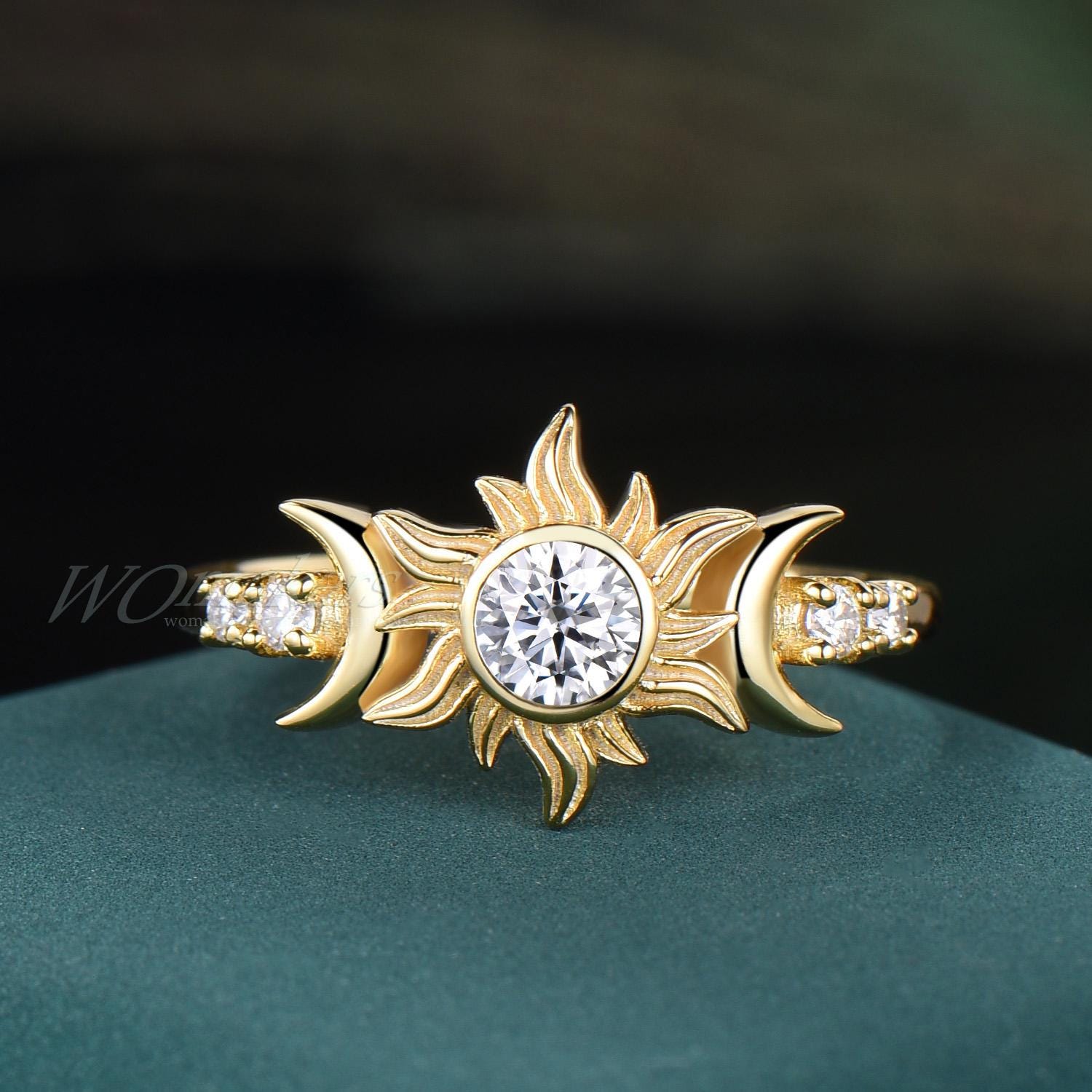 Crescent Moon&sun Ring Tangled Moissanite/diamond Engagement Ring ...