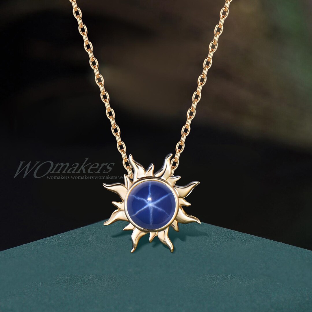 Rapunzel Celestial Inspired Pendant Necklace Star Blue Sapphire Round ...