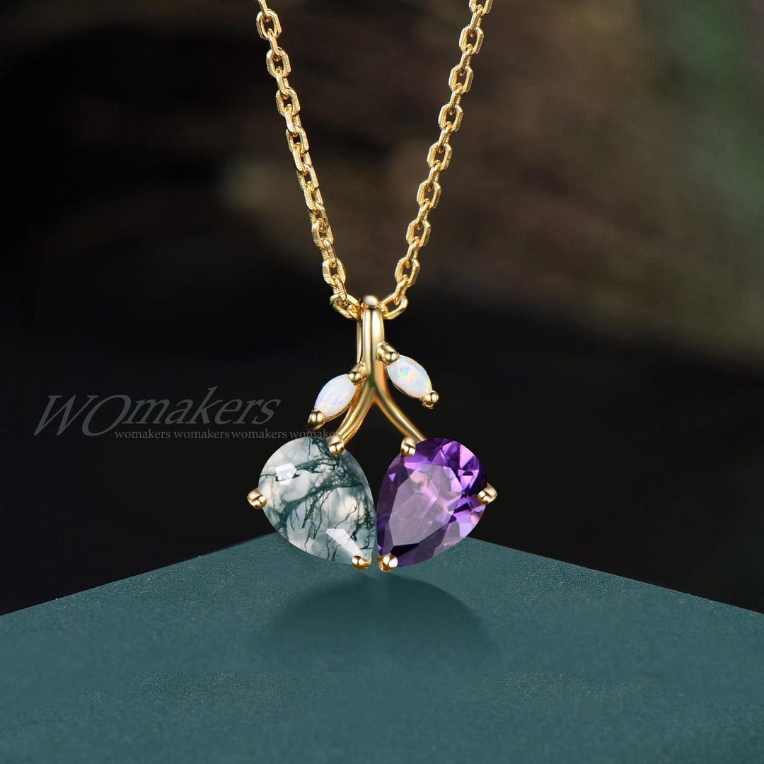 Vintage lovers Couple Birthstone Matching Heart Necklace Pear Cut ...