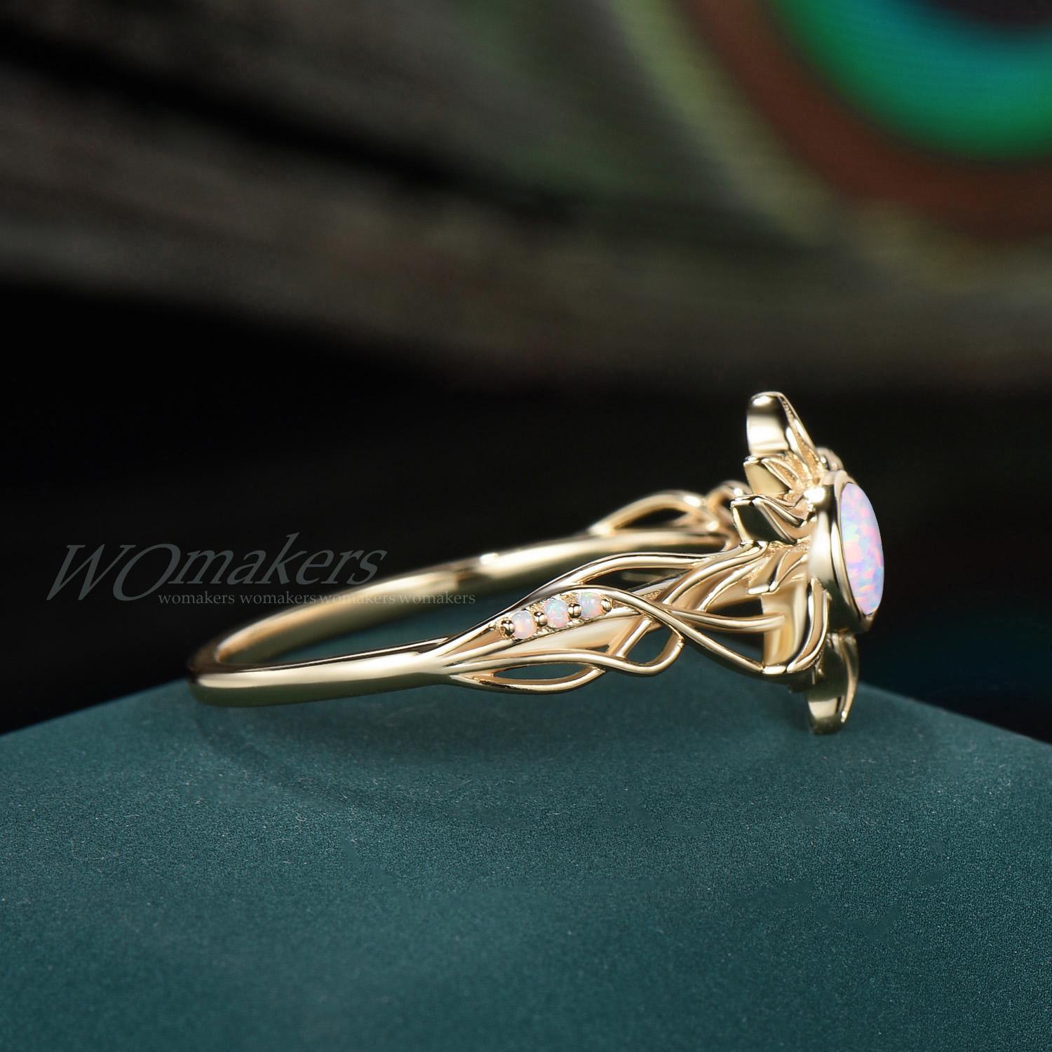 Tangled Rapunzel Princess Sun Engagement Ring 14k Solid Gold White Opal ...