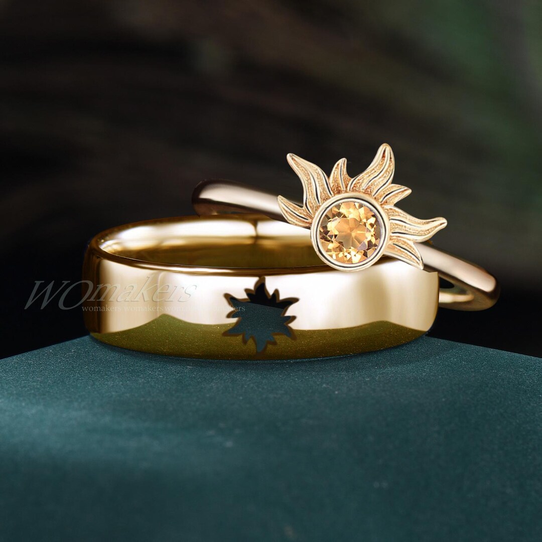 Rapunzel Inspired Couple Rings Tangled Sunflower Rings Natural Citrine ...