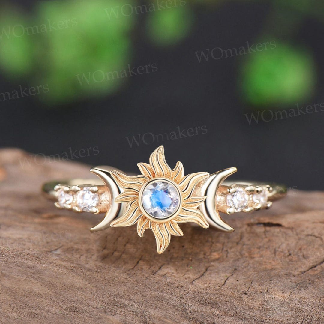 Princess Rapunzel Inspired Ring Crescent Moon Sun Natural Moonstone ...