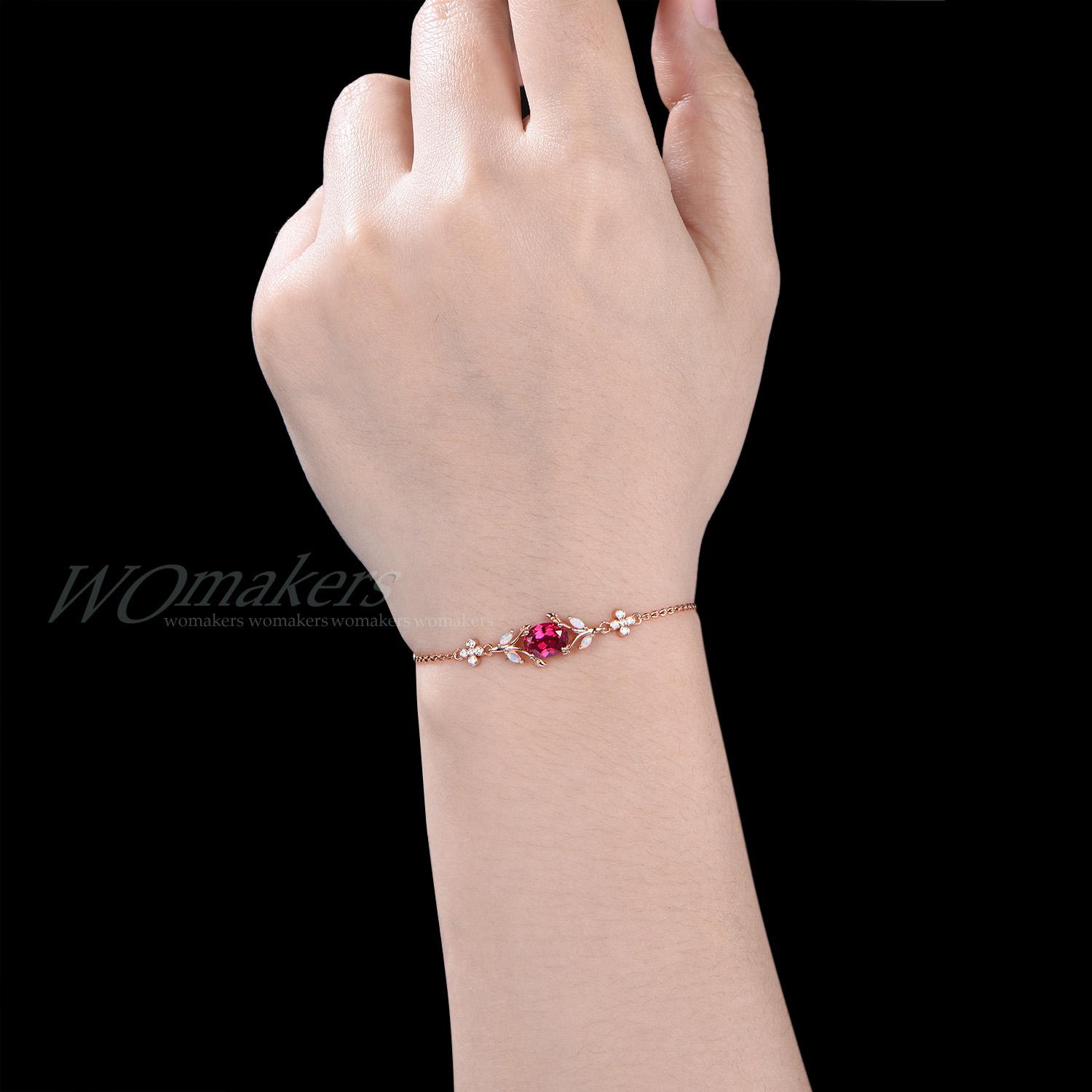 Nature Inspired Oval Cut Ruby Bracelet Opal Leaf Twig Branch Red ...