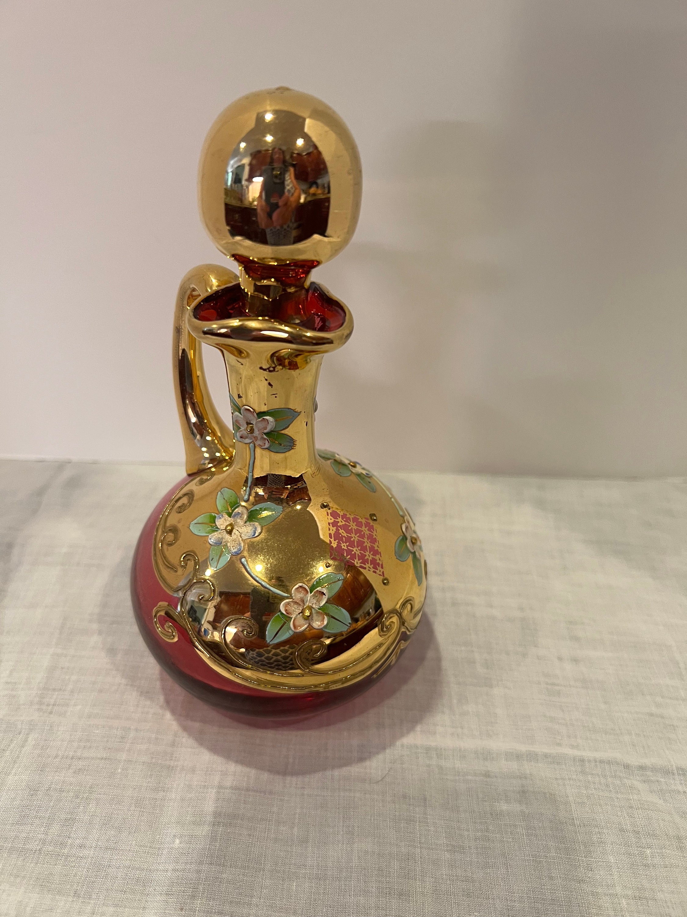 Vintage Bohemian Czech Hand Painted Cranberry Cruet With - Etsy