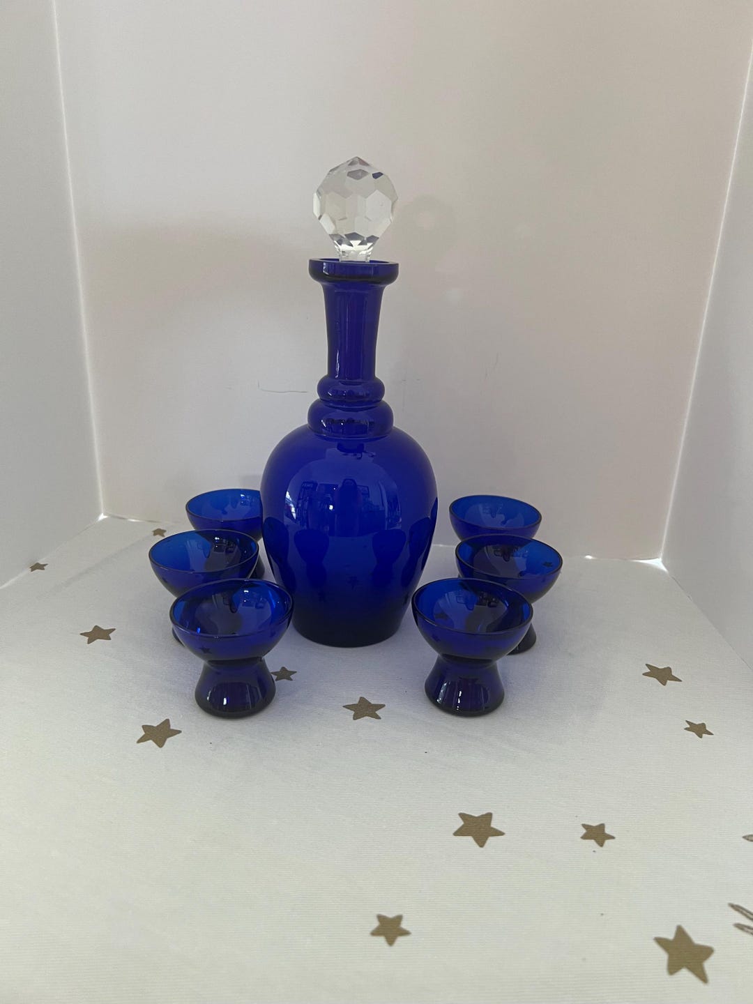 Vintage Cobalt Blue Decanter and Cordial Cups - Etsy