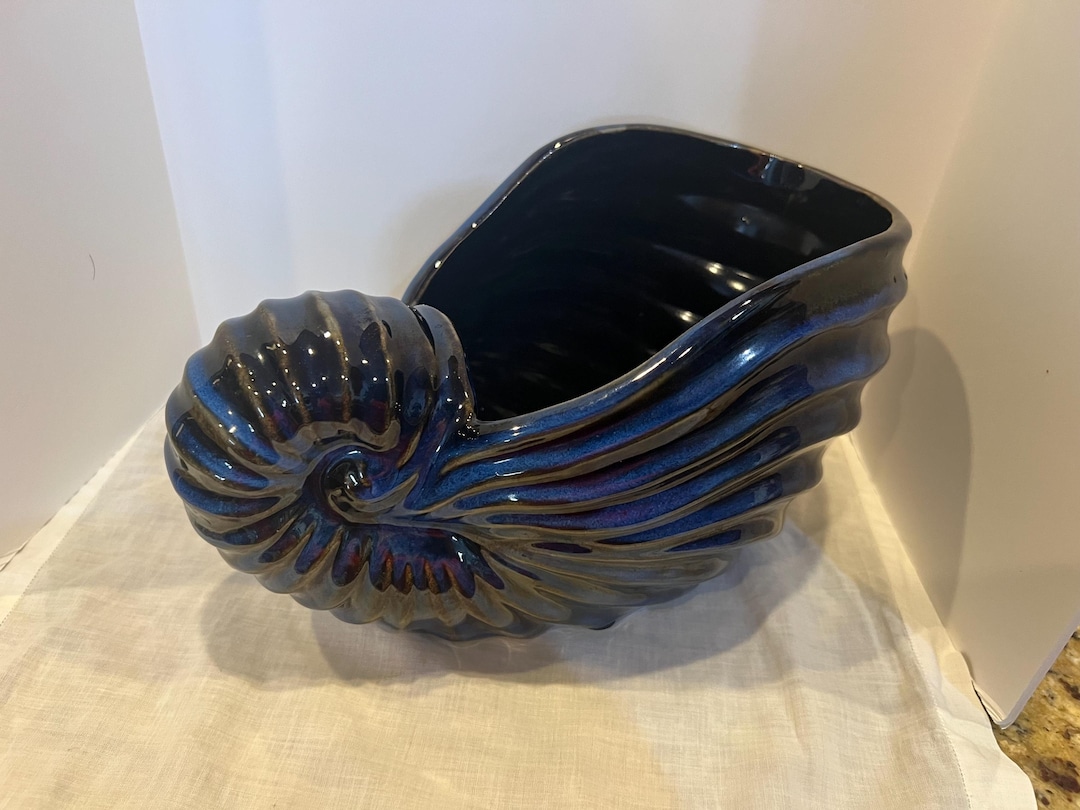Vintage Dark Blue Nautilus Shell Vase - Etsy