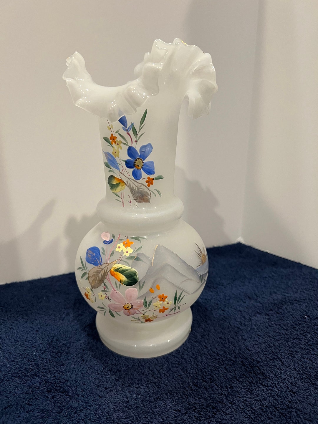 White Satin Bristol Hand Painted Vase Flowers & Beach Sunset - Etsy