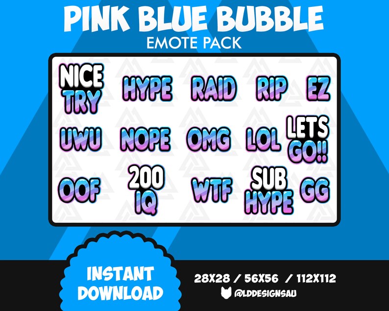 15 Pink Blue Bubble Text Emotes Twitch Emote Emote Pack | Etsy
