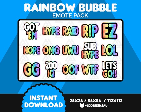 15 Rainbow Bubble Text Emotes Twitch Emote Emote Pack Text - Etsy