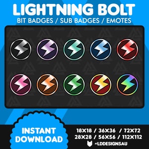 Twitch Bit Badges | Twitch Sub Badges | Lightning Bolt - Etsy